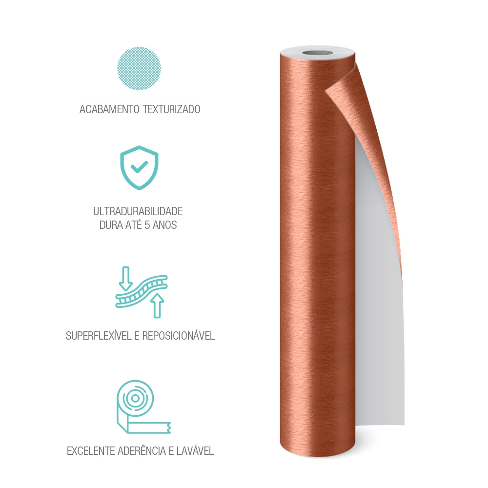 Adesivo Vinil Decora Aço Escovado Cobre Mimo 30 cm x 2 5 m Mimo