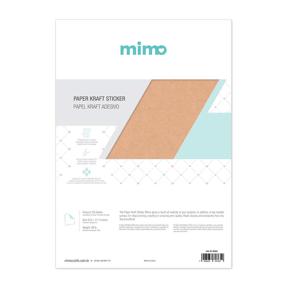 Papel Kraft Adesivo Imprimível Mimo - A4 - 85g - 20 Fls